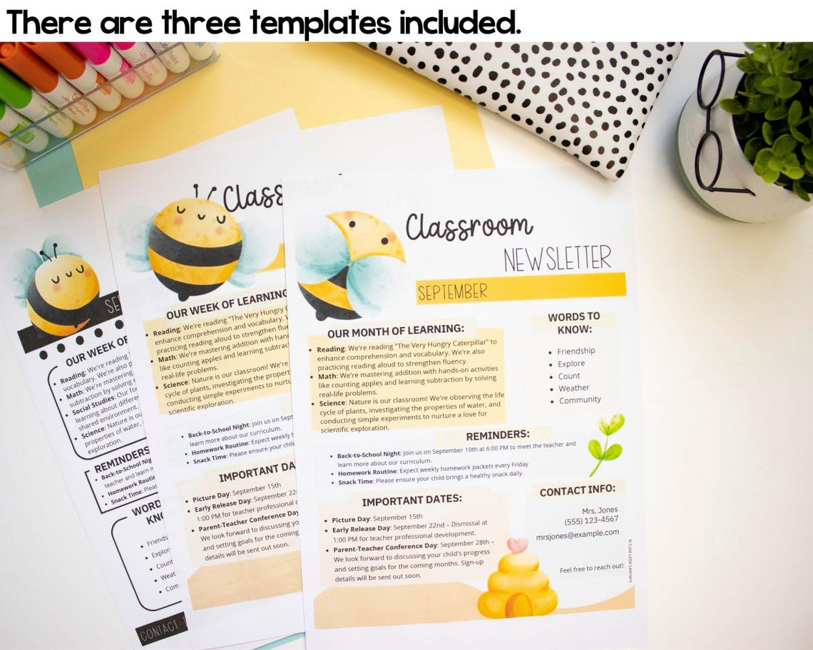 Busy Bees Classroom Newsletter Templates | Editable Weekly and Monthly ...