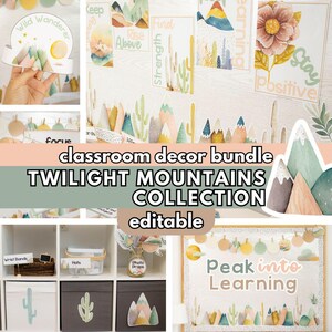 Twilight Mountains Classroom Decor Bundle: Editable Bulletin Boards ...