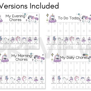 Printable Chore Charts Unicorn Themed, Editable Visual Schedule & Chore ...