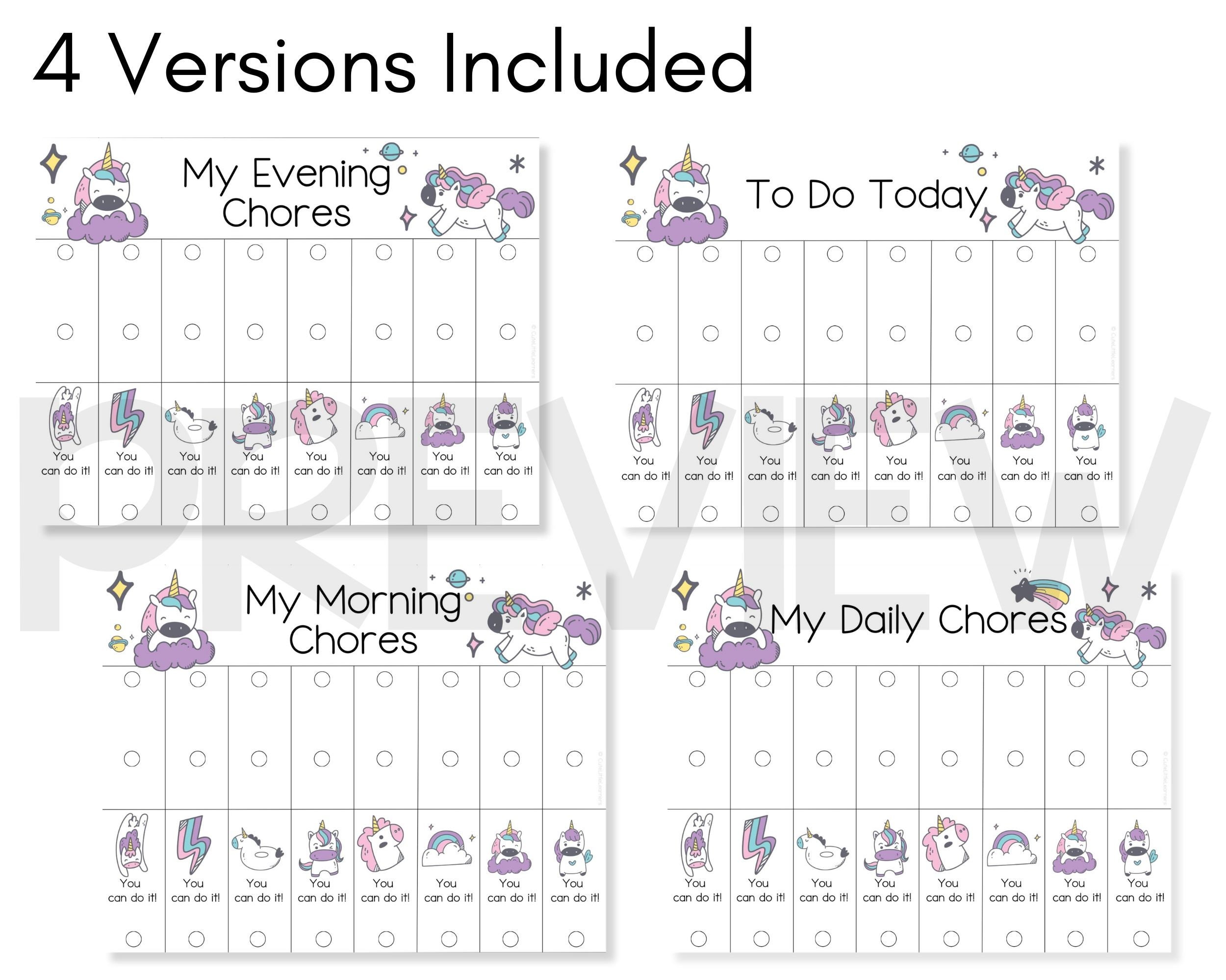Printable Chore Charts Unicorn Themed, Editable Visual Schedule & Chore ...