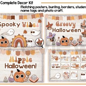 Retro Groovy Halloween Classroom Decor and Bulletin Board Kit Editable ...