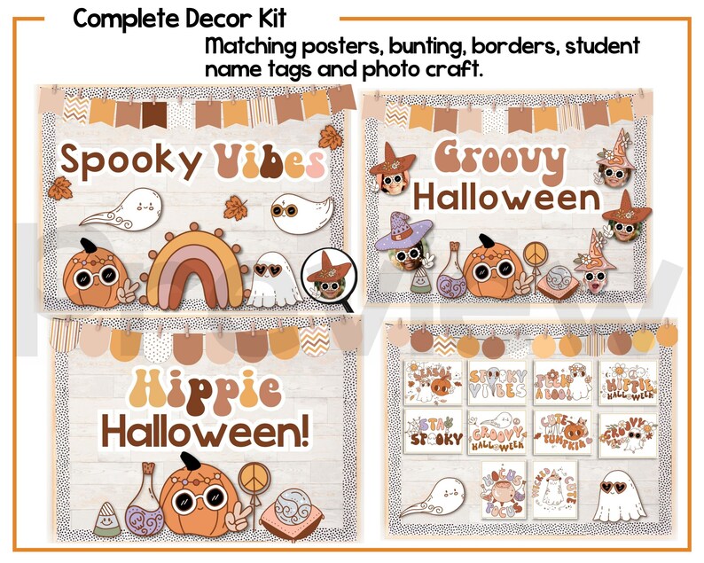 Retro Groovy Halloween Classroom Decor and Bulletin Board Kit Editable ...