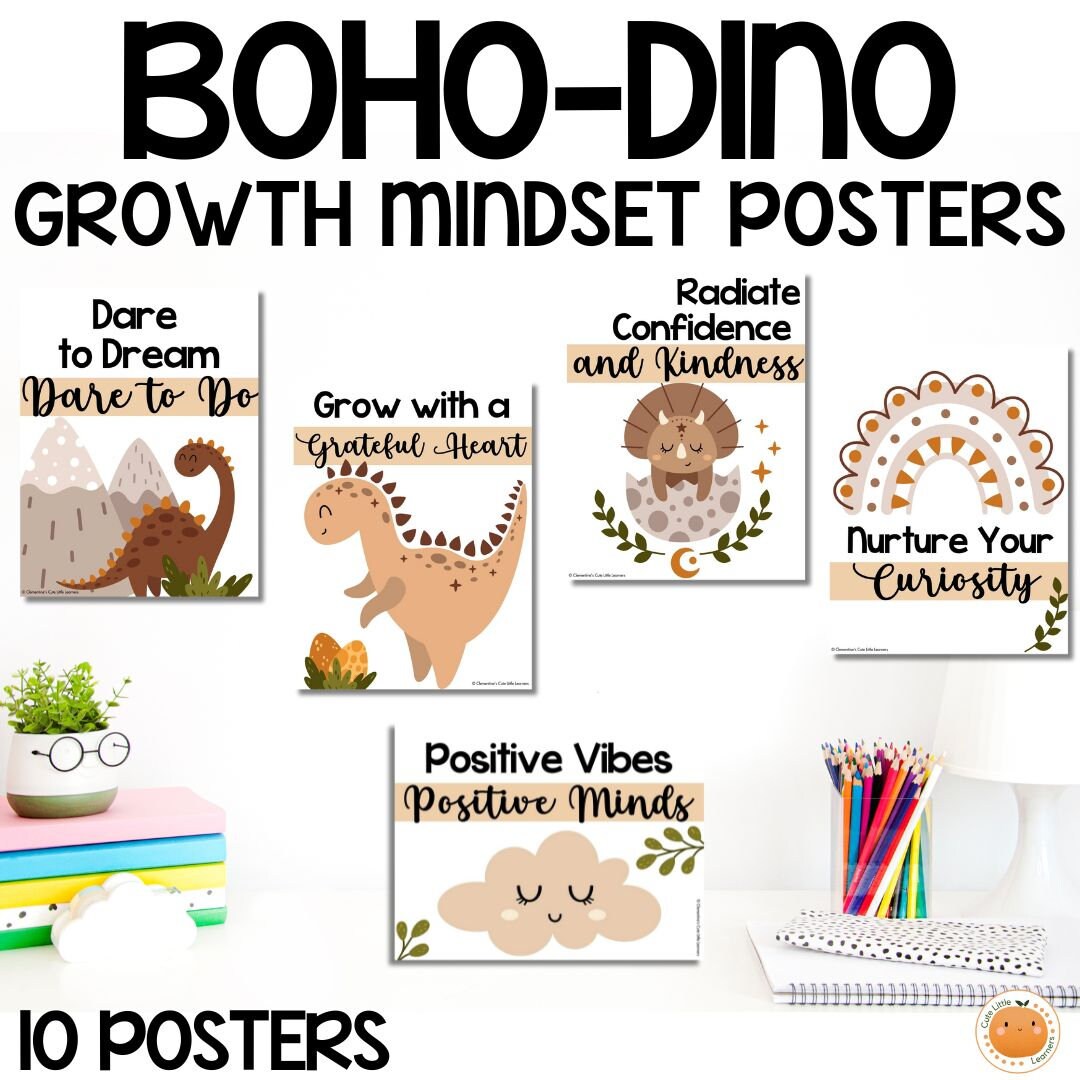 Boho-dinosaurs Themed Growth Mindset Posters - Motivational Notes ...