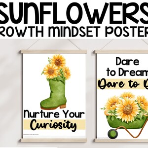 Sunflowers Themed Growth Mindset Posters Motivational Notes, Bulletin ...