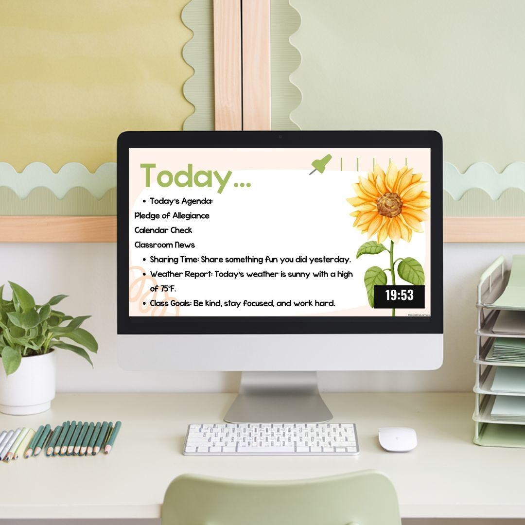 Sunflower Daily Classroom Slides | Editable Template With Timers ...
