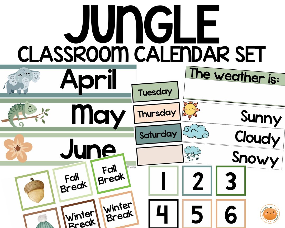 Classroom Calendar Jungle Safari Themed Back to School - Etsy