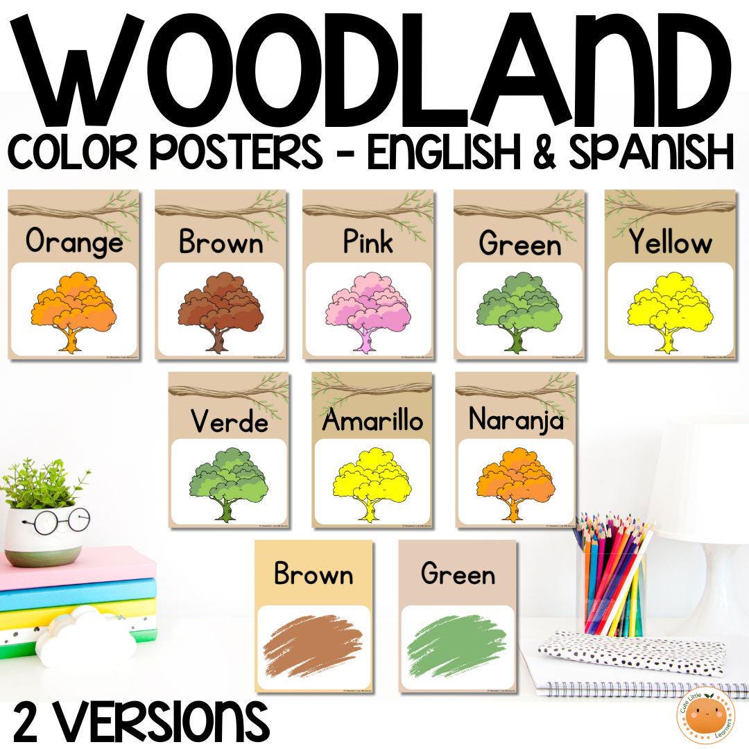 Woodland Friends Themed Color Posters English & Spanish for Classroom ...