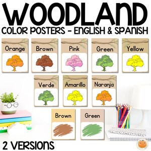 Woodland Friends Themed Color Posters English & Spanish for Classroom ...