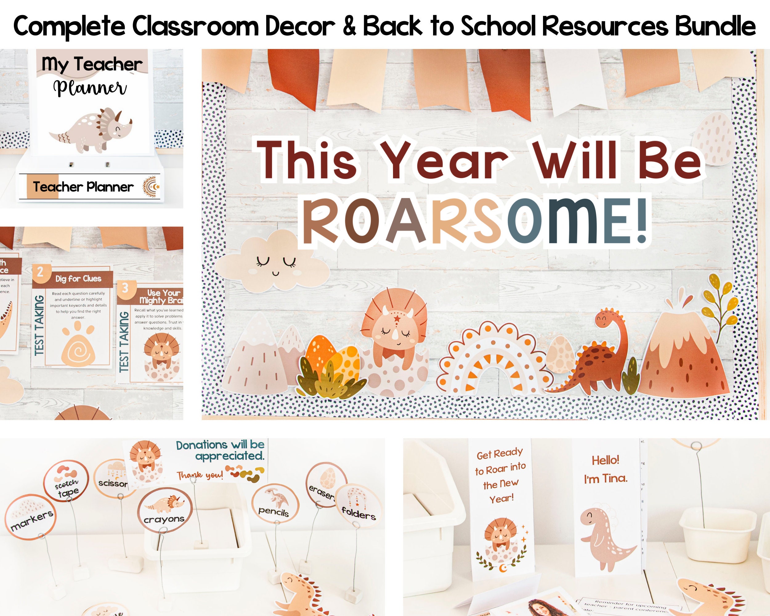 Boho Dinosaurs Editable Classroom Decor Bundle Bulletin - Etsy UK