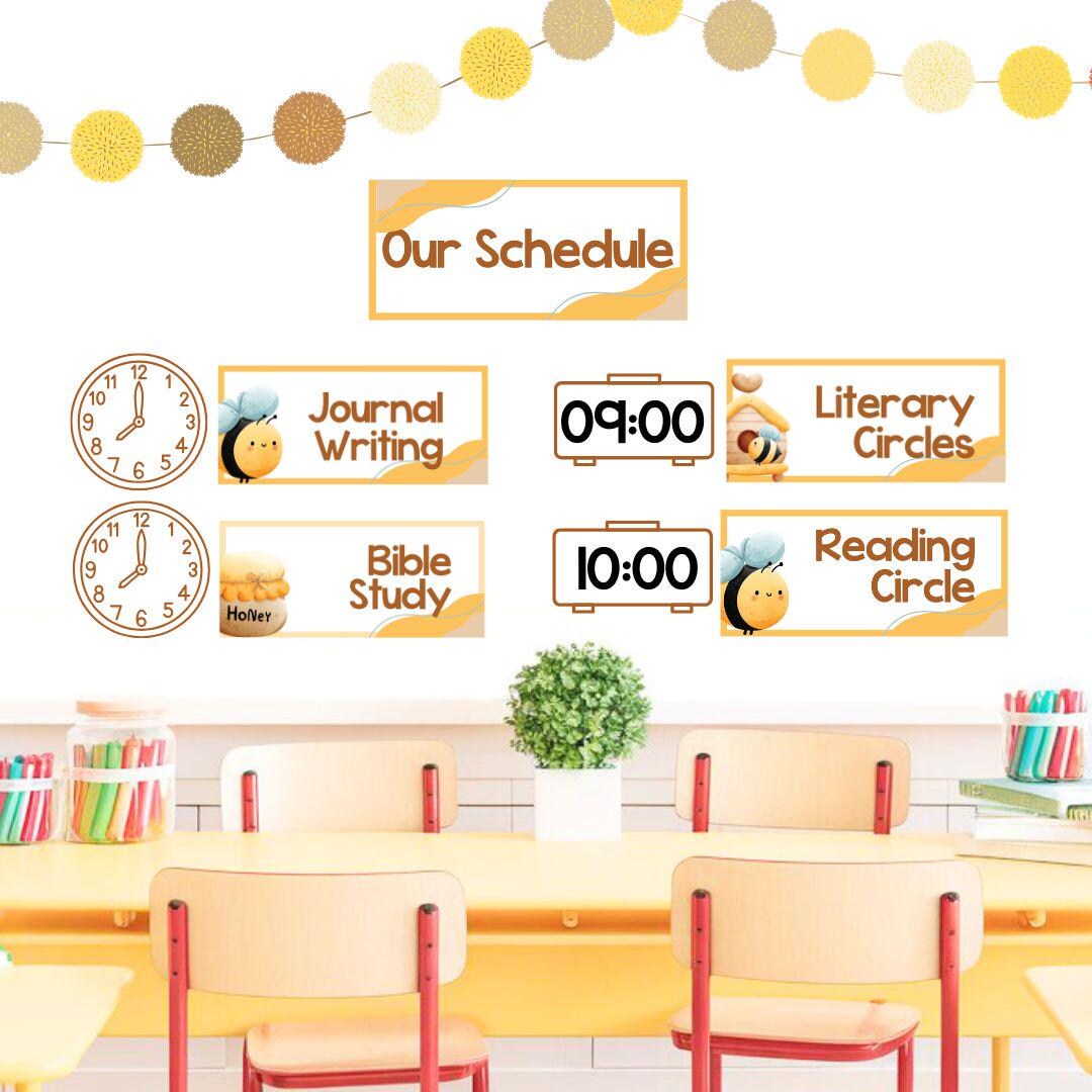 Classroom Schedule Display Set - Busy Bee Themed, Printable Classroom ...