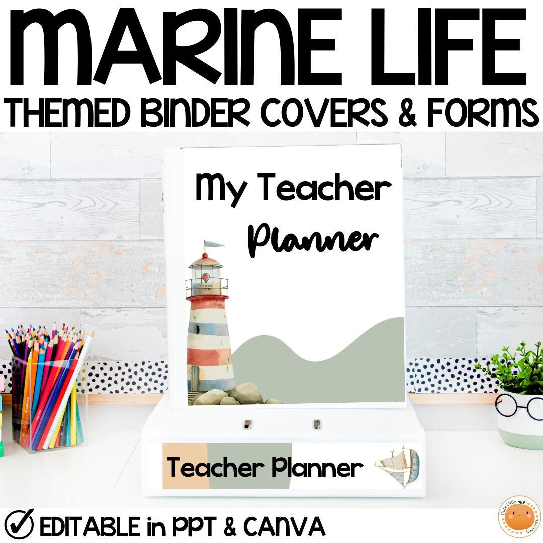 Editable Binder Covers, Spines & Teacher Forms, Marine Life Themed ...