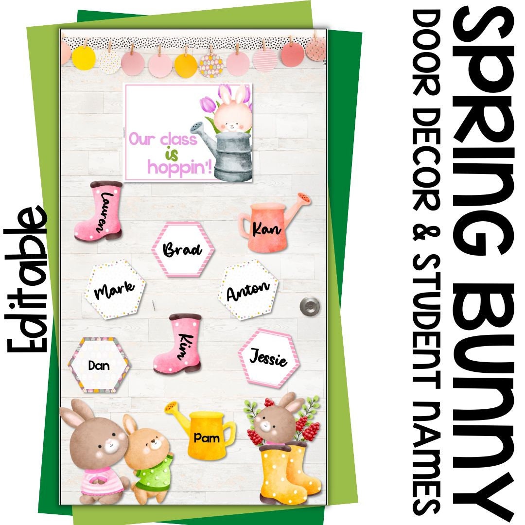 Spring Bunny Door Decor Student Names, Welcome Signs, Decor Elements ...