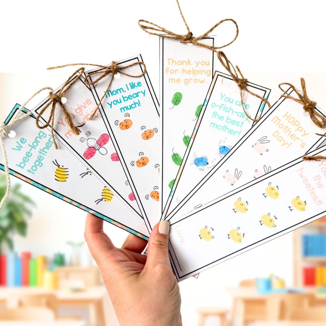 Mother's Day Fingerprint Bookmarks, Print-and-go Templates in Different ...
