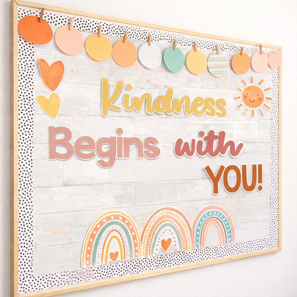 Kindness Bulletin Board Idea – Boho Rainbow Classroom, Printable Door ...