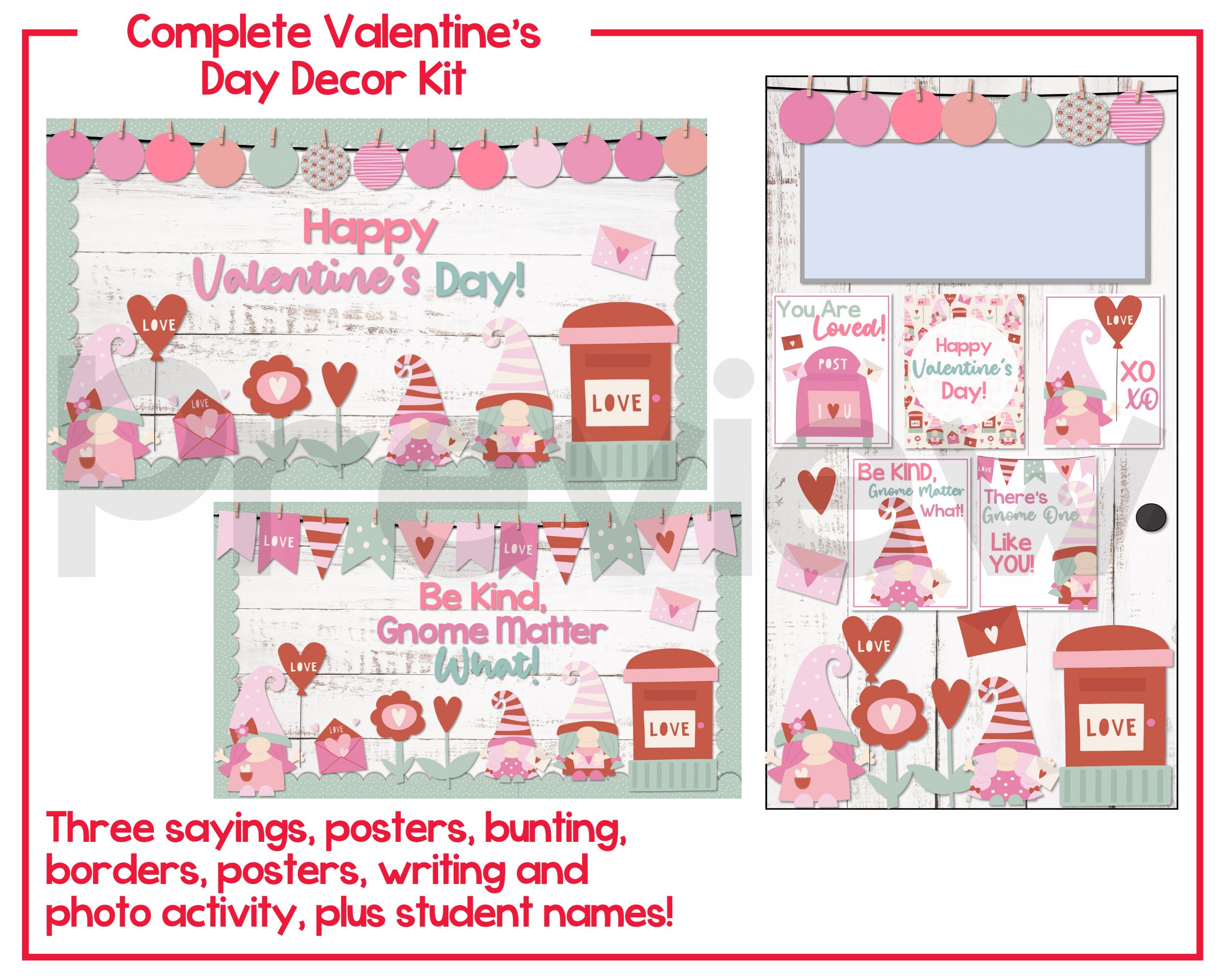 Love Gnomes Valentine's Day Bulletin Board & Interactive Classroom ...
