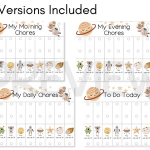 Boho Space Printable Chore Charts, Editable Visual Schedule & Chore ...