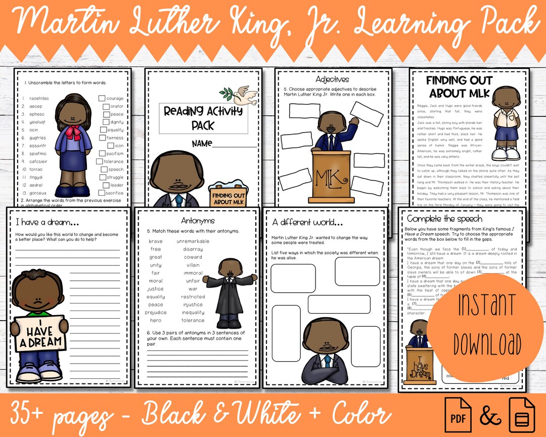 Martin Luther King Jr. Learning Set of ELA Worksheets - Etsy