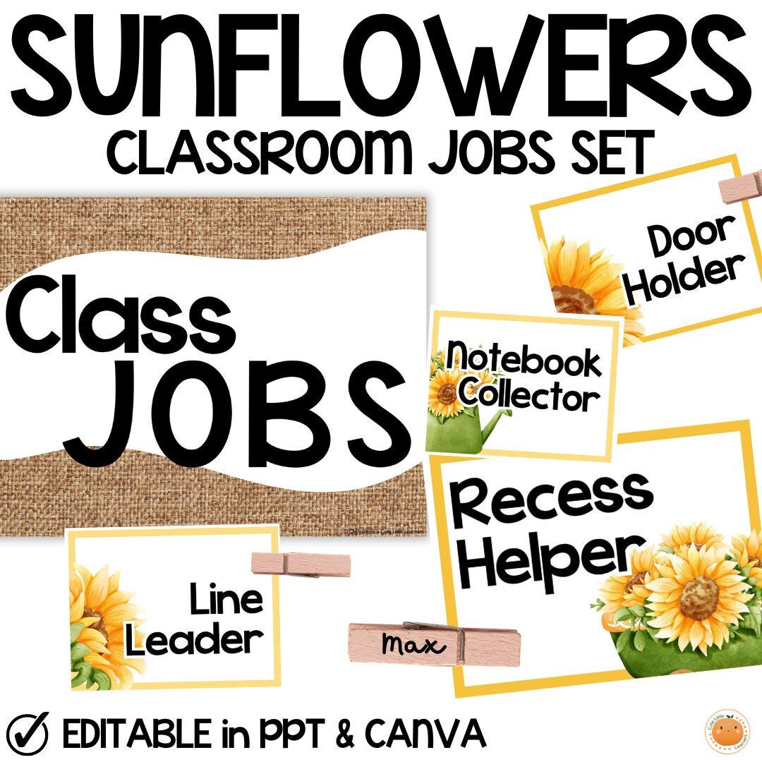 Editable Classroom Jobs Sunflowers Themed Bulletin Board & Classroom ...