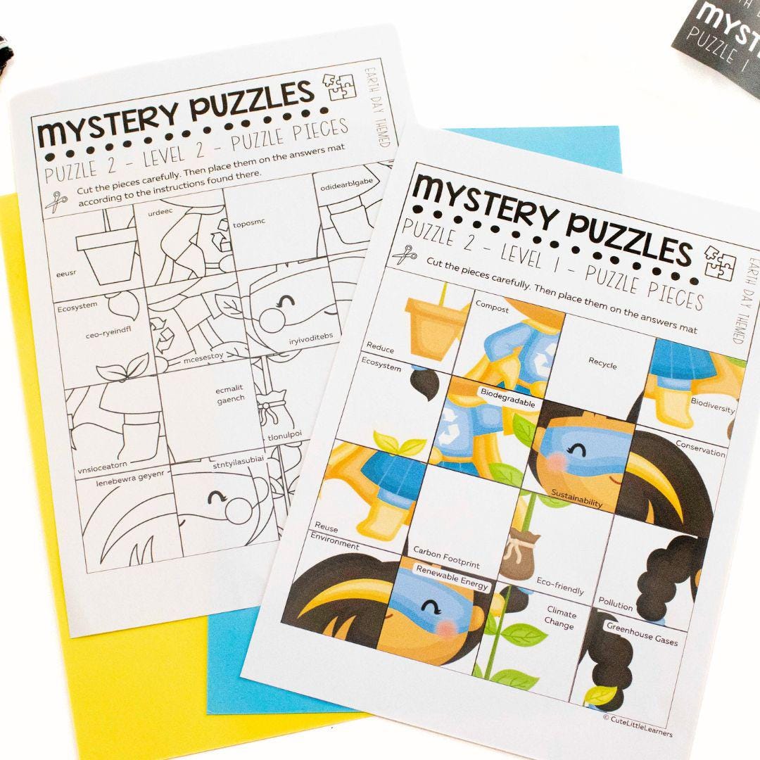 Earth Day Mystery Puzzles, Earth Day Print-and-go Activity, Vocabulary ...
