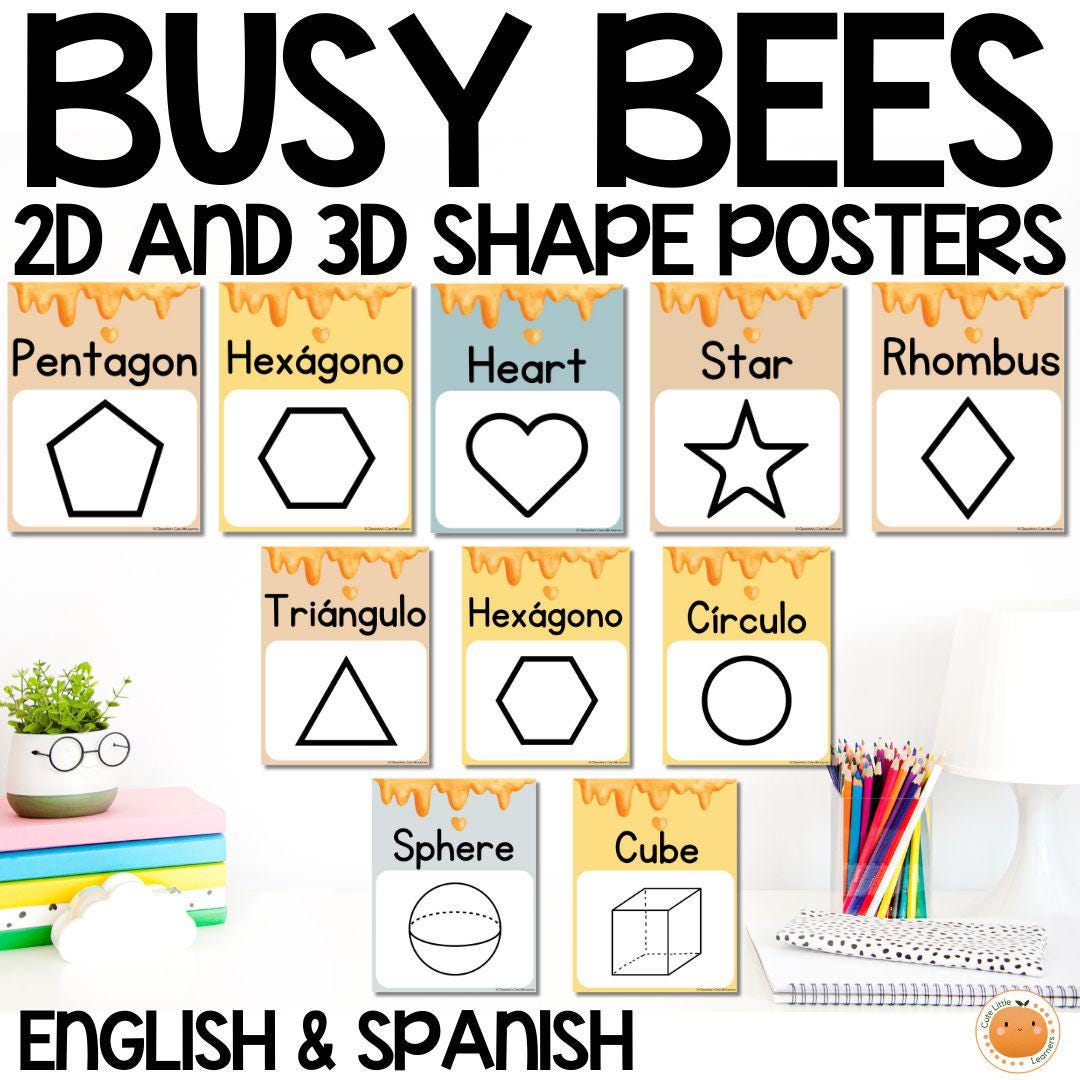 Bee Themed 2D & 3D Shape Posters for Classroom Decor and Bulletin Board ...