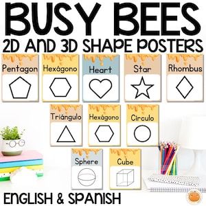 Bee Themed 2D & 3D Shape Posters for Classroom Decor and Bulletin Board ...