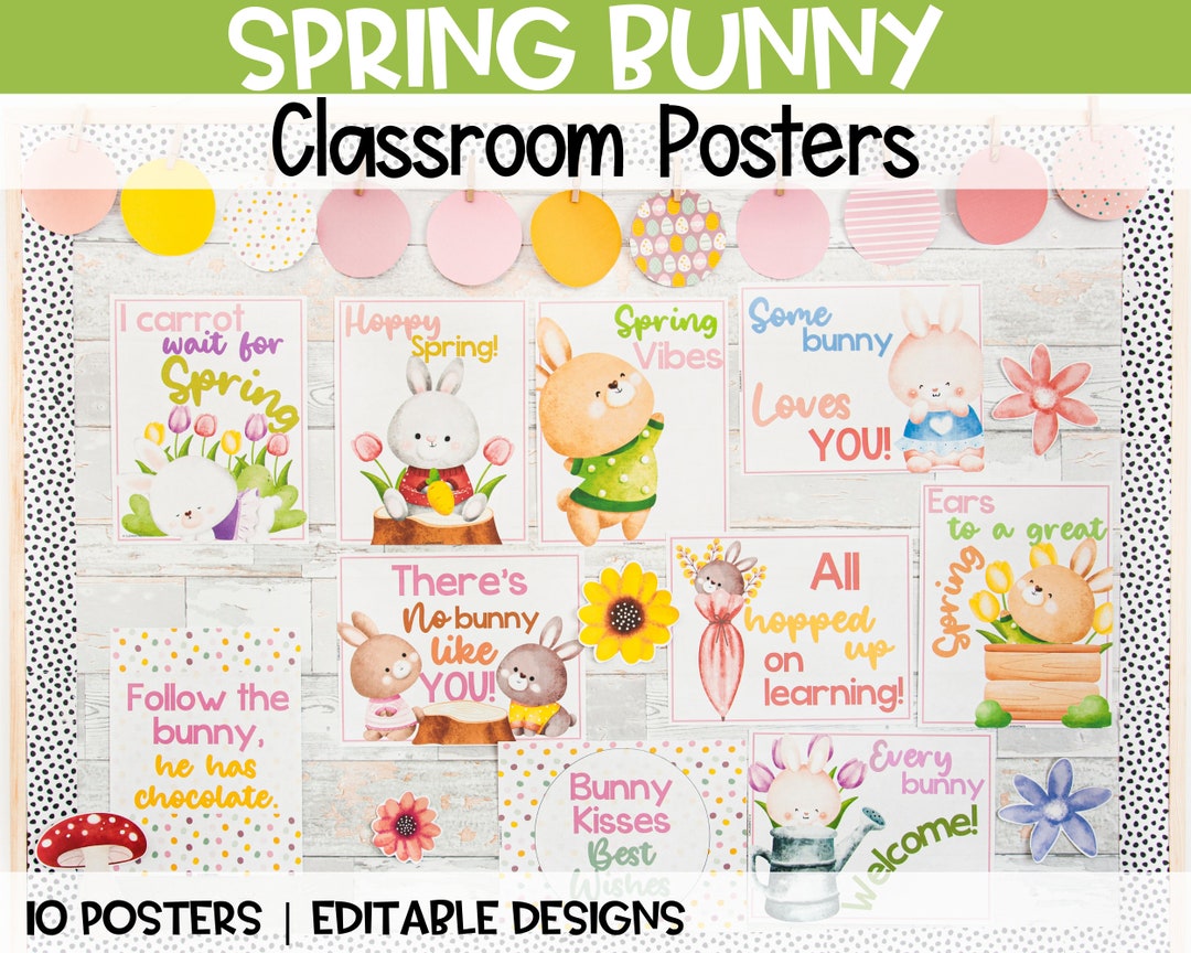 Spring Bunny Posters for Classroom Decor Editable in - Etsy