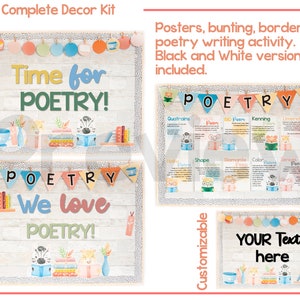 Poetry Bulletin Board & Interactive Classroom Decor + Editable Versions ...
