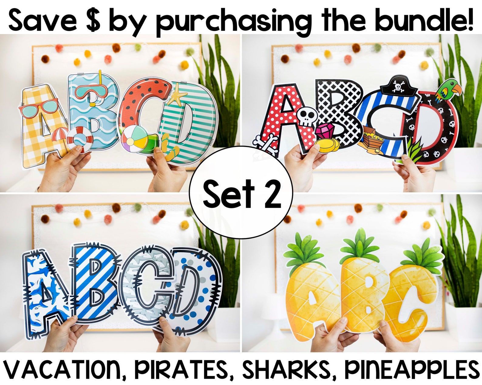 Pineapple Letters & Numbers for Bulletin Board / Classroom and Door ...