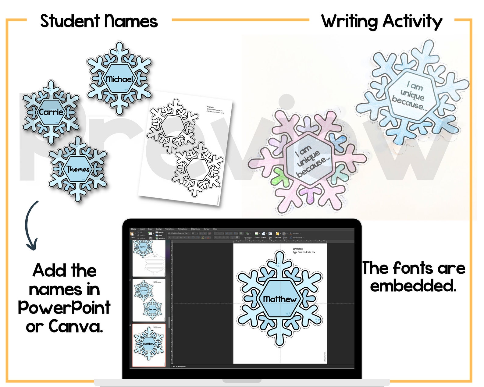 Snowflake Winter Bulletin Board & Classroom Decor Kit Editable Being ...