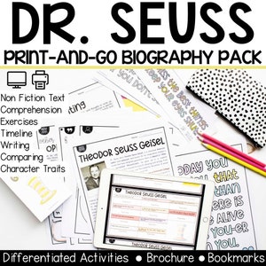 Dr. Seuss Biography Pack | Printable Reading Comprehension, Poster and ...