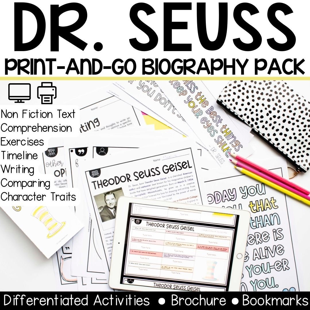 Printable Dr. Seuss Biography Pack Reading, Comprehension Questions ...