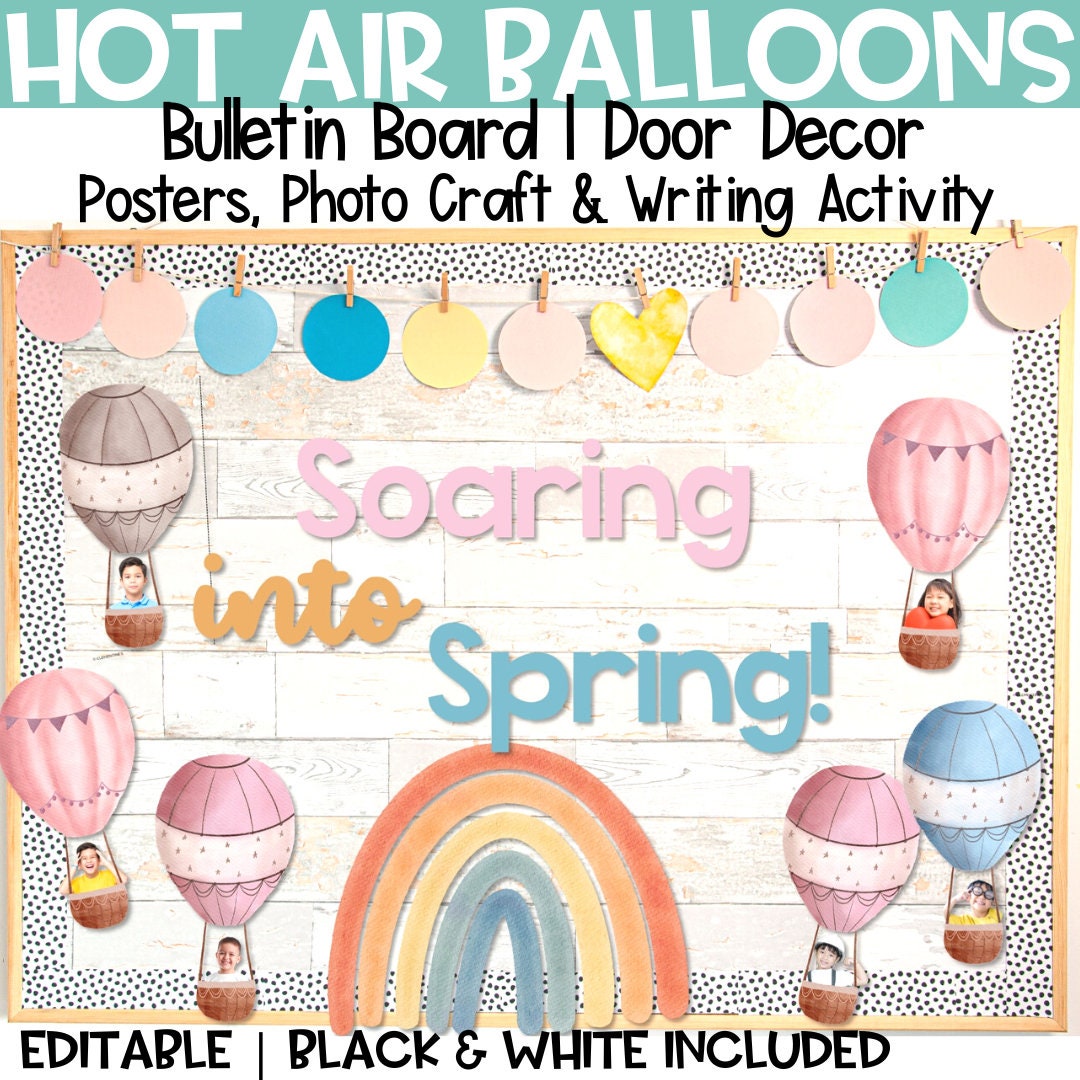 Hot Air Balloons Spring Bulletin Board & Interactive Classroom Decor ...