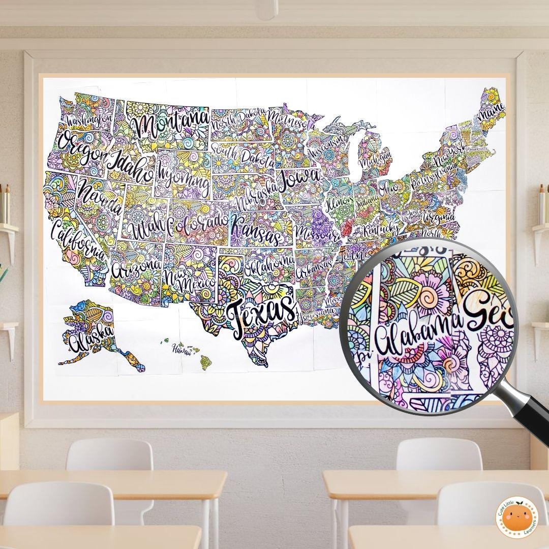 United States Mandala Coloring Collaborative Poster for Kids - Print ...