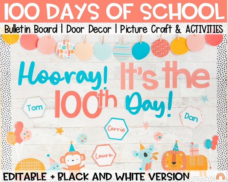 100 Days of School Bulletin Board & Interactive Classroom - Etsy