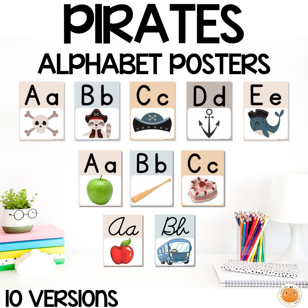 Alphabet Posters Pirates Themed Primary, Cursive & Decorative Fonts ...