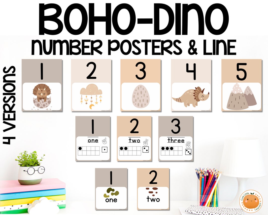 Boho-dinosaurs Number Posters for Bulletin Boards & Classroom - Etsy
