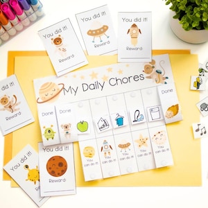 Printable Boho Space Chore Chart, Editable Visual Schedule & Chore ...