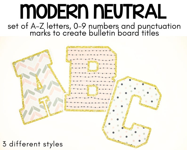 Printable Varsity Letters & Numbers in Modern Neutrals for Bulletin ...