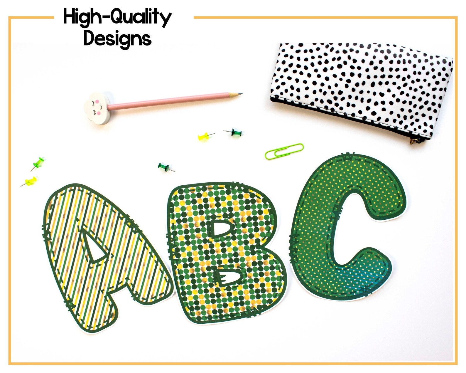 Green and Gold Lettering for Bulletin Board Titles / Classroom and Door ...