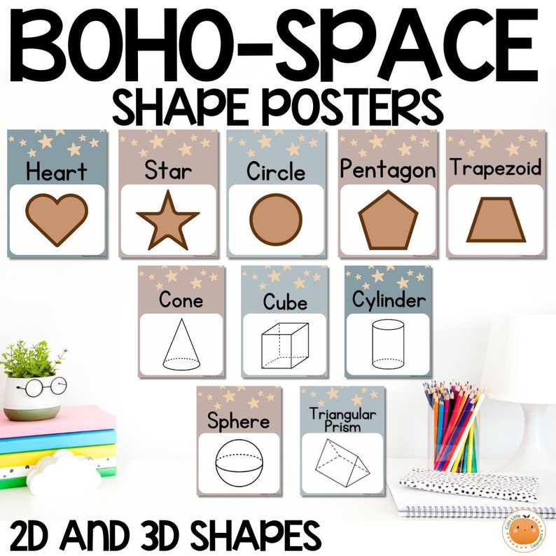 Boho Space Shape Posters – 2D and 3D Math Bulletin Board and Classroom ...