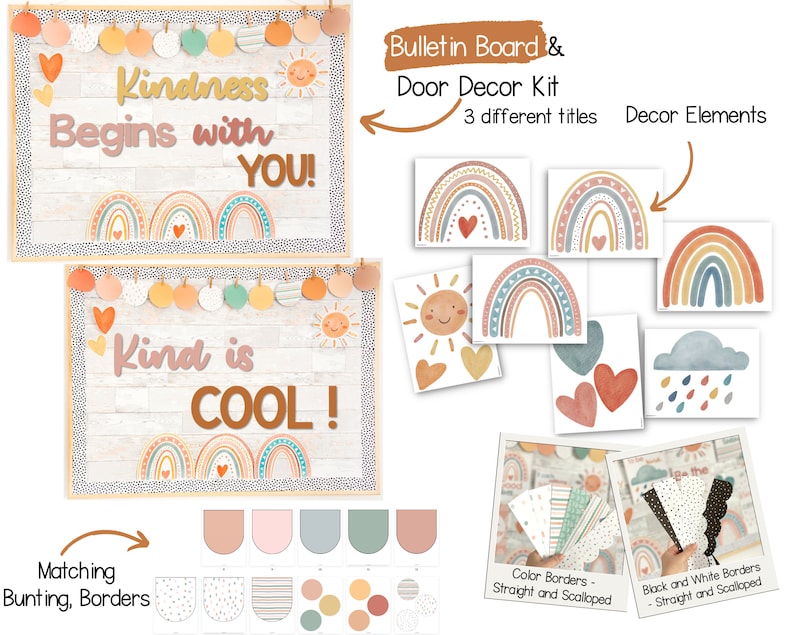 Kindness Bulletin Board – Boho Rainbow Classroom and Door Decor ...