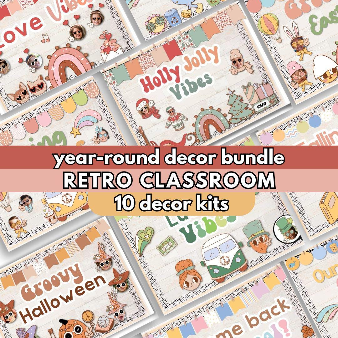 Retro Classroom Decor Bundle, Year-round Bulletin Boards & Door Decor ...