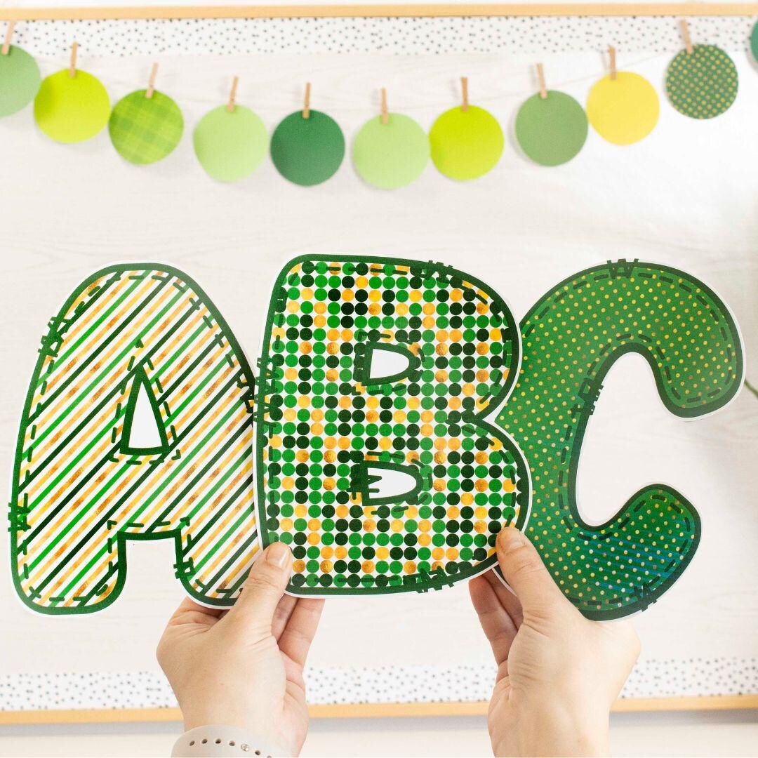 Green and Gold Lettering Pack | Editable Bulletin Board Titles for ...