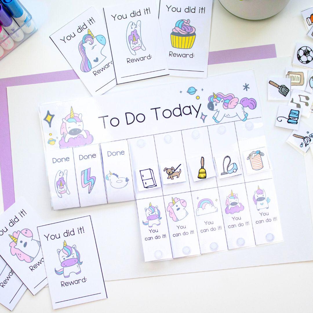 Printable Unicorn Chore Chart, Editable Visual Schedule & Chore Cards ...