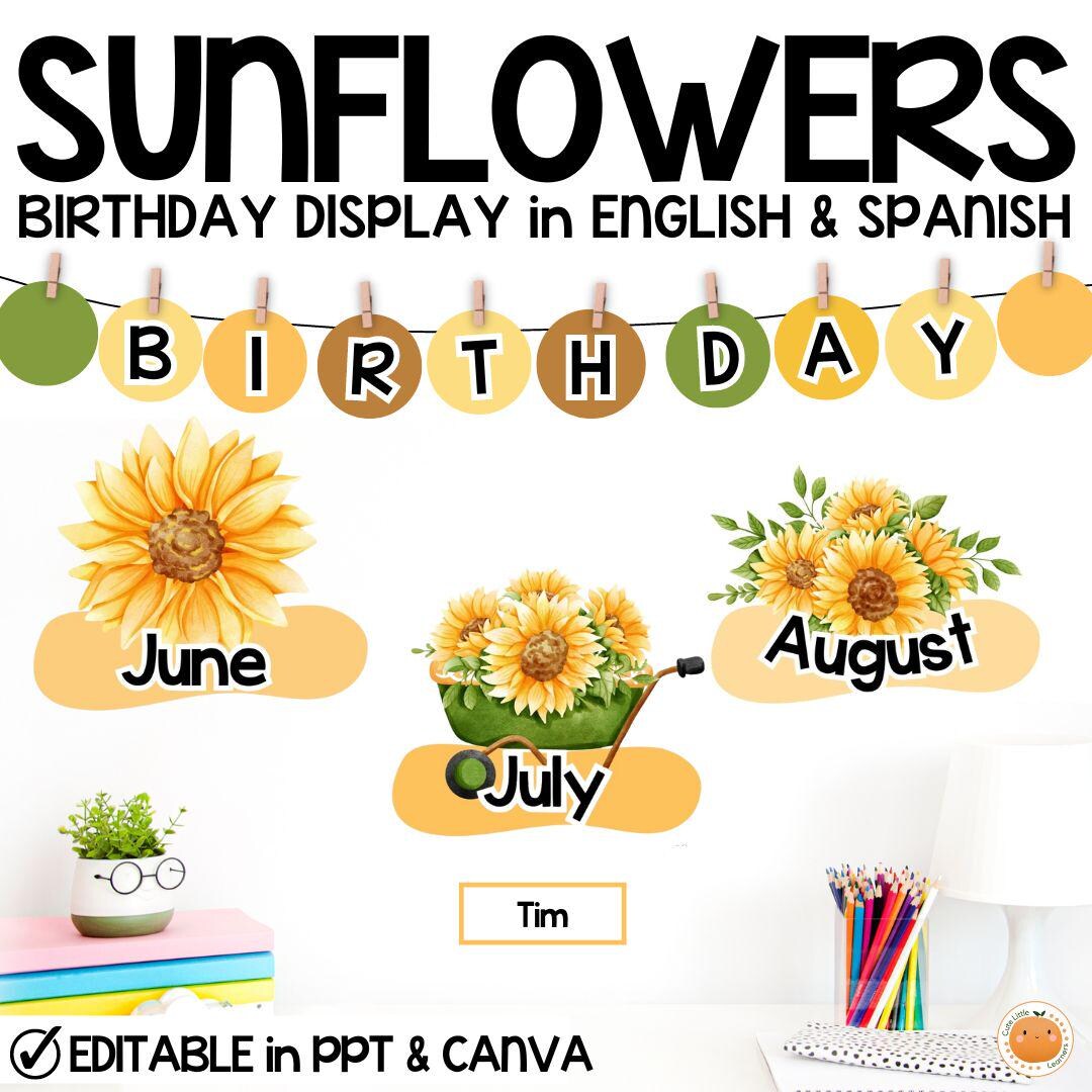 Birthday Display Sunflowers Themed, Editable Birthday Bulletin Board ...