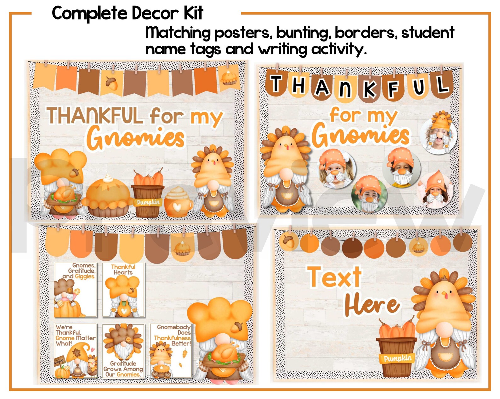 Thanksgiving Fun Gnome Bulletin Board & Classroom Decor Editable ...