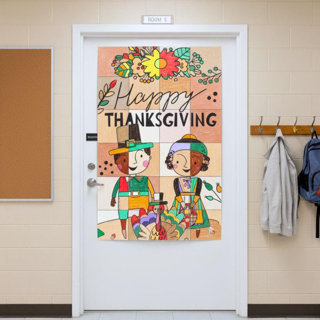 Thanksgiving Collaborative Poster for Door Decor, Fall Art Coloring ...