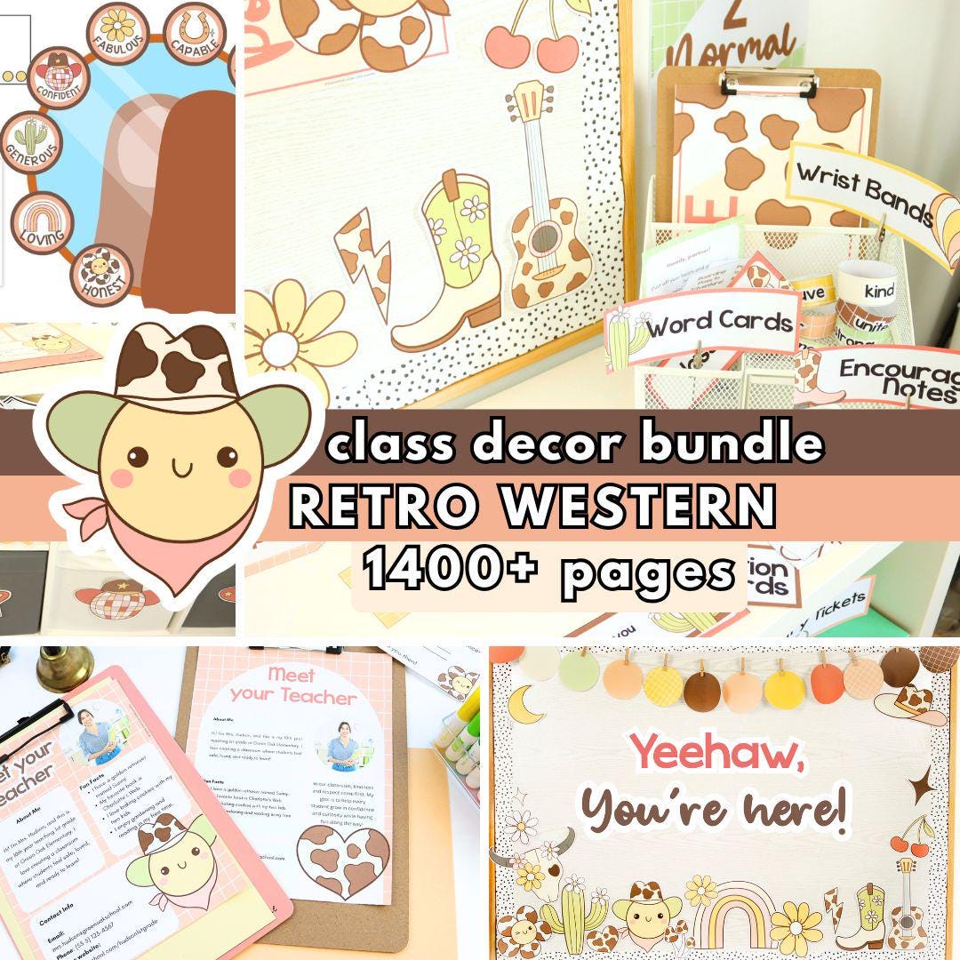 Retro Western Full Classroom Decor Bundle - Editable SEL Room Makeover ...