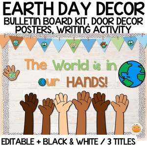 Earth Day Cute Kids Bulletin Board & Classroom Decor Editable Versions ...