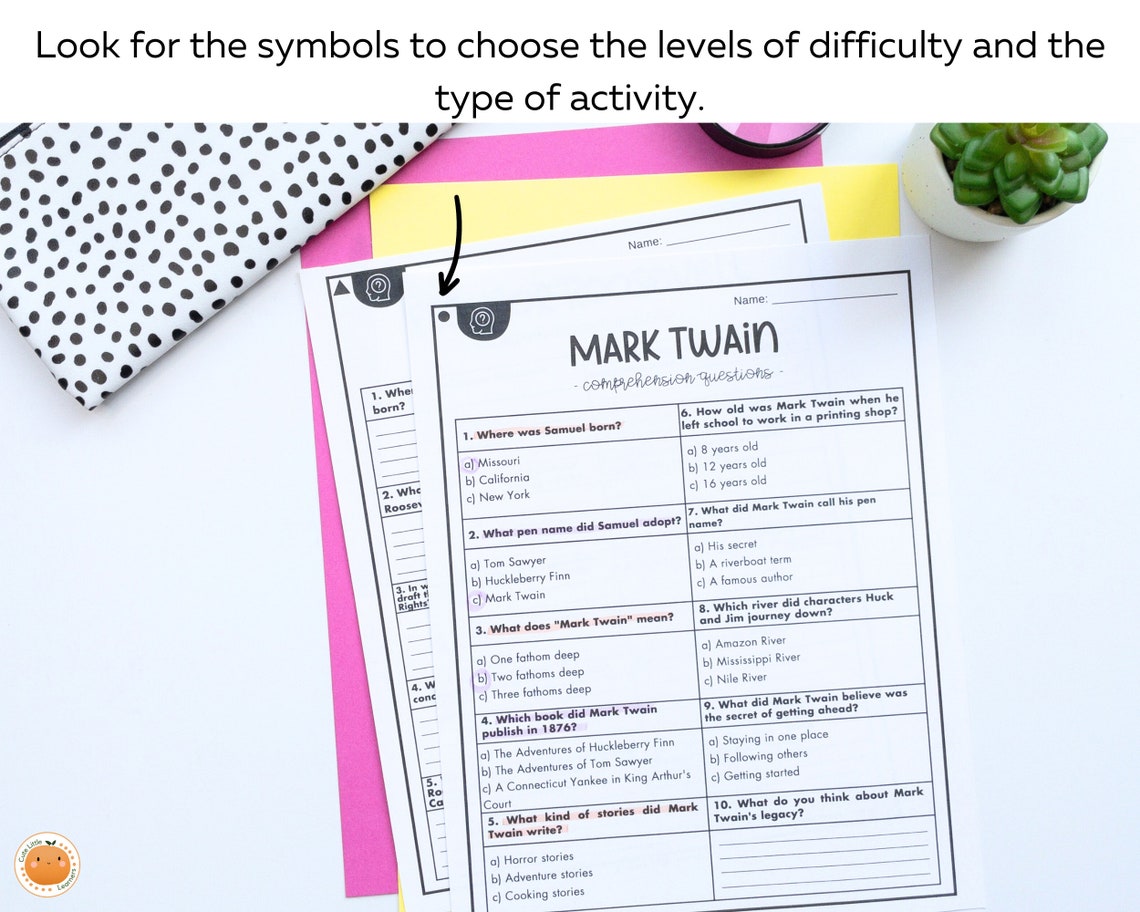 Mark Twain Printable Biography Pack Reading Comprehension - Etsy